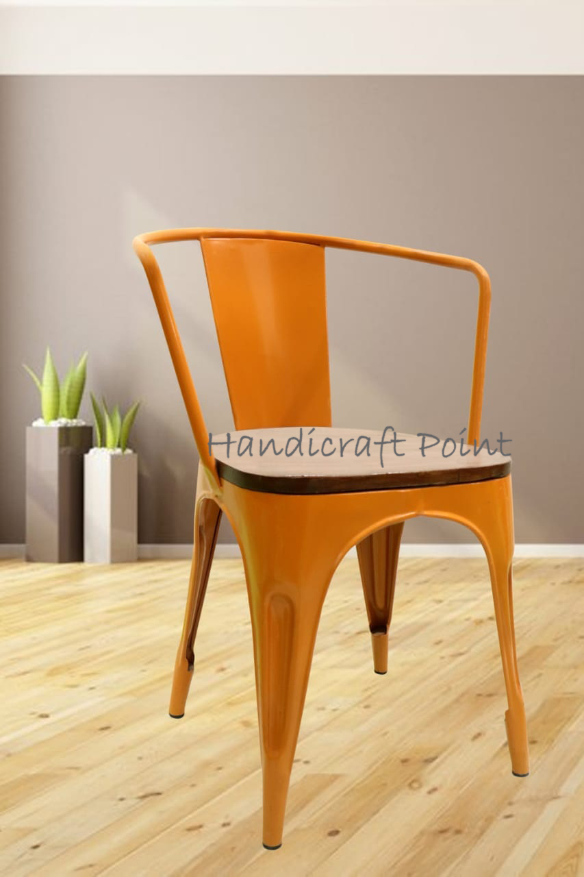 Iron Tolix Arm Cafe Chair with wooden seat - Handicraft Point